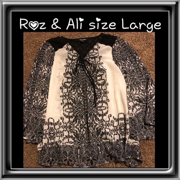 Roz & Ali | Tops | Roz Ali Sheer Black White Shirt Black Lace | Poshmark
